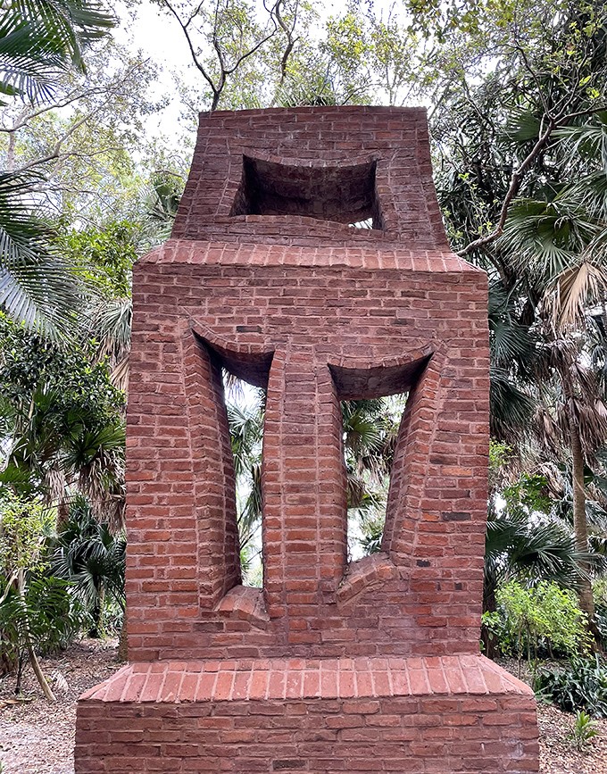 Geometric precision meets artistic expression in this brick sculpture that plays with negative space and Florida light.