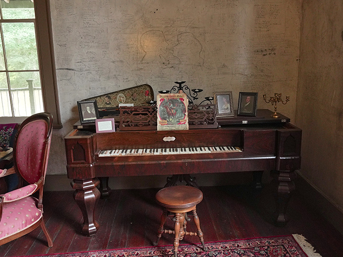 Keys to the past &ndash; this vintage piano likely filled the home with melodies while family members penned their thoughts nearby.