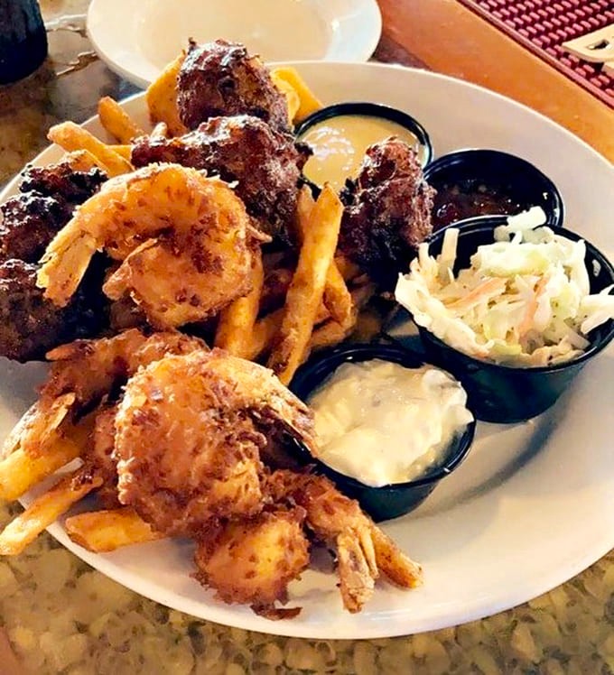 This seafood platter looks like the ocean's greatest hits album, featuring all the crispy, golden classics you crave after a day on the water.