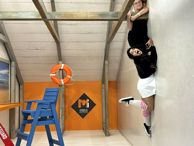 Beach day gone sideways? In this reverse room, the lifeguard stand becomes a gravity-defying photo opportunity.