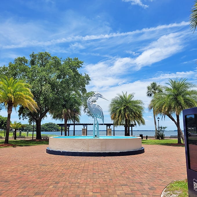 This glass heron sculpture captures Eustis's spirit &ndash; artistic, reflective, and perfectly at home between palms and water.