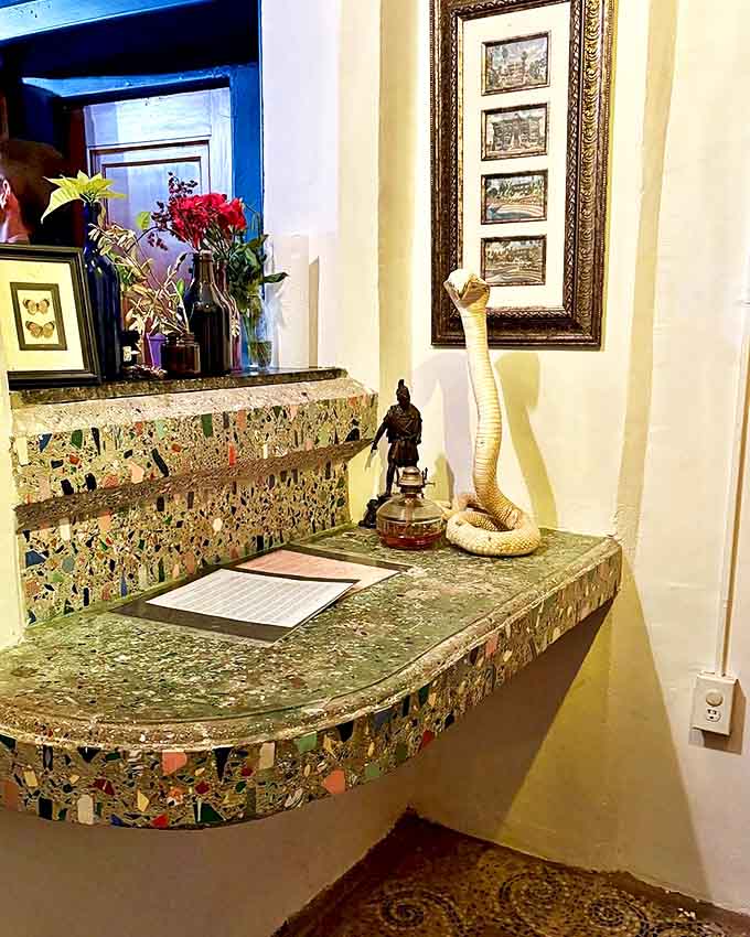 Interior details reveal the creator's artistic sensibility – colorful embedded materials transform ordinary surfaces into conversation pieces worthy of extended admiration.