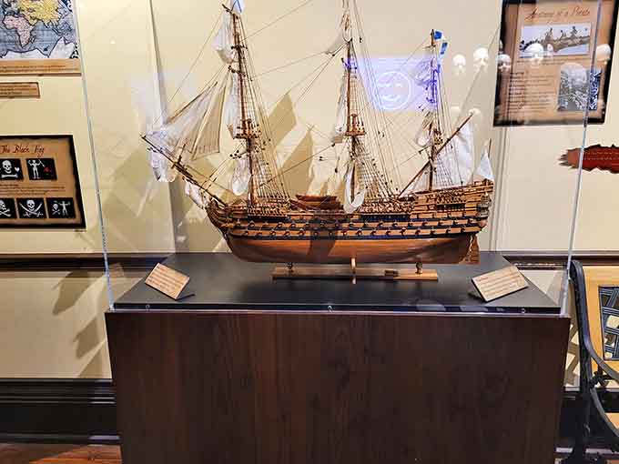 This meticulously crafted ship model represents hours of patience that would make modern attention spans weep.