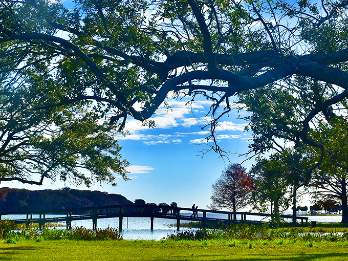 A wooden bridge frames the perfect view across the lagoon, where each island offers its own little slice of tranquility.