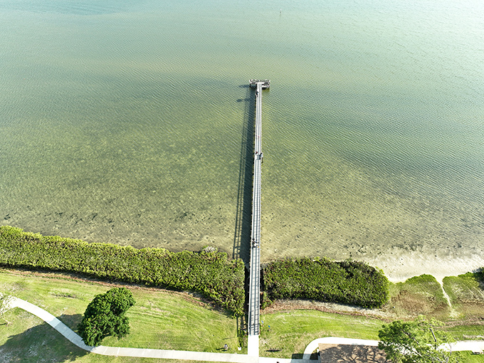 From above, the pier resembles a gentle brushstroke against the canvas of Tampa Bay's shimmering waters.