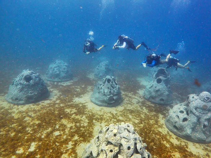 Like chess pieces on Neptune's board, these reef modules await deployment to their forever homes beneath the waves.