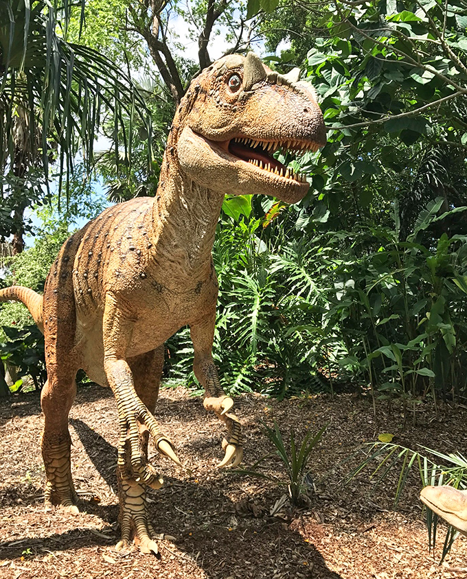 Excuse me, do you have a moment to talk about plant conservation? This dino looks ready for a serious botanical discussion.