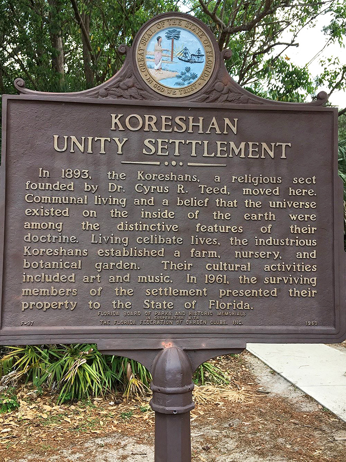 History frozen in bronze – this marker tells the tale of folks who believed we're all living inside a cosmic snow globe.