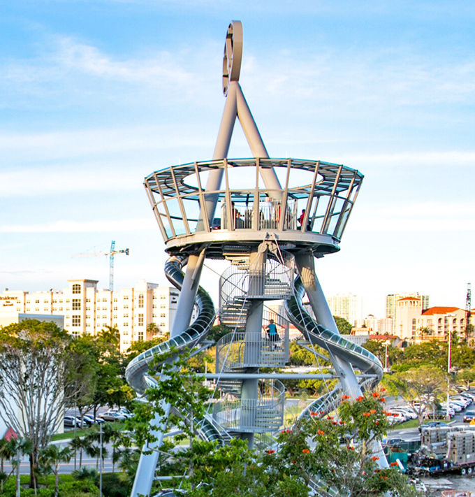 The tower's sleek design marries form and function beautifully, proving that serious architecture can still deliver serious fun.