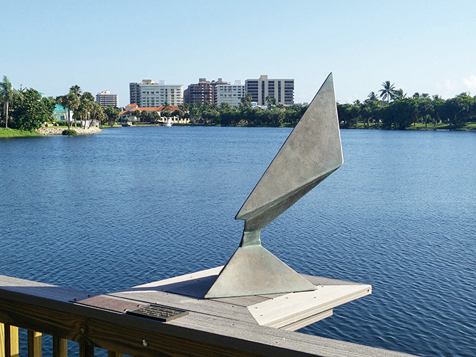 Time stands still: This modern sundial sculpture measures moments beside timeless waters, reminding visitors that some places exist outside the tyranny of schedules.