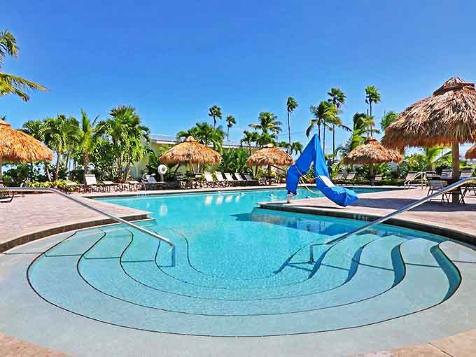 That pool with the water slide proves that camping doesn't mean roughing it, unless your definition of rough includes tropical luxury.