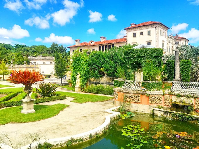 Vizcaya's Italian-inspired gardens showcase formal European design with tropical Florida flair and a stunning waterfront mansion.