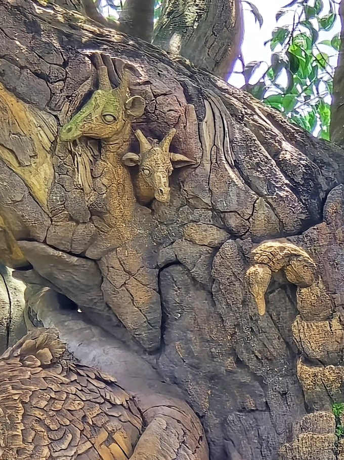 Look closely! These aren't just random patterns &ndash; they're meticulously carved creatures that reward patient observers with delightful discoveries.