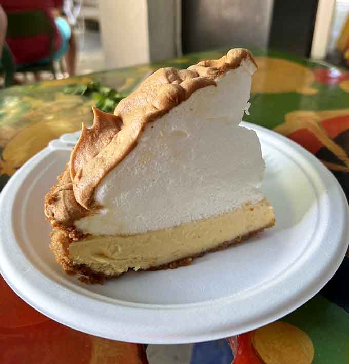 Key Lime Pie with meringue piled so high it's basically showing off at this point.