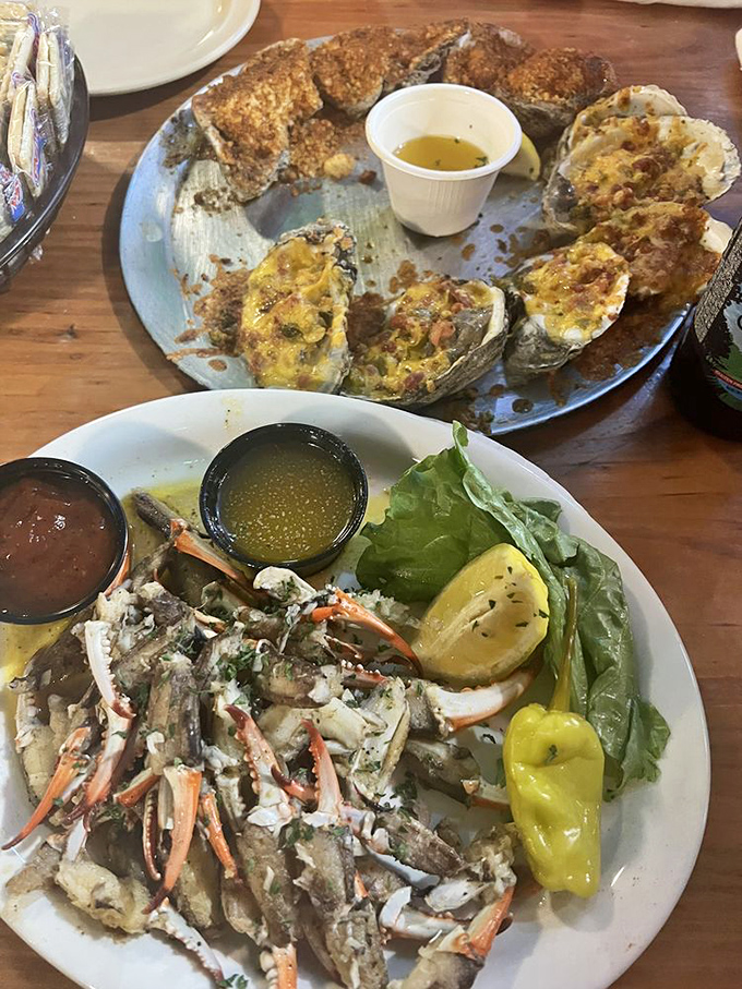A feast fit for coastal royalty &ndash; perfectly prepared blue crab claws share the plate with traditional accompaniments that let the seafood shine.