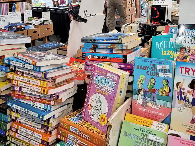 Literary treasures stack high in the book section &ndash; from childhood favorites to beach reads waiting for their next adventure.