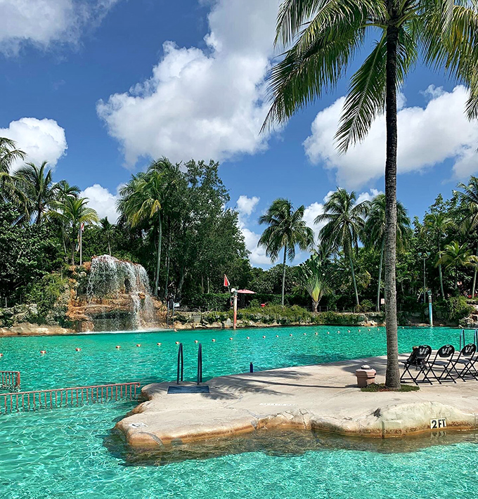 Crystal-clear waters reveal every detail of the pool's coral rock bottom &ndash; a natural feature that no modern pool designer could hope to replicate.