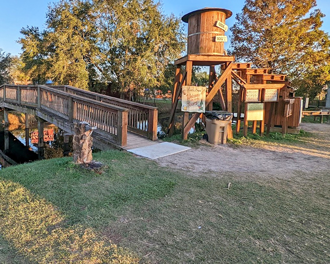 The wooden observation tower and bridge offer peaceful views &ndash; a moment of calm before more monster truck mayhem.