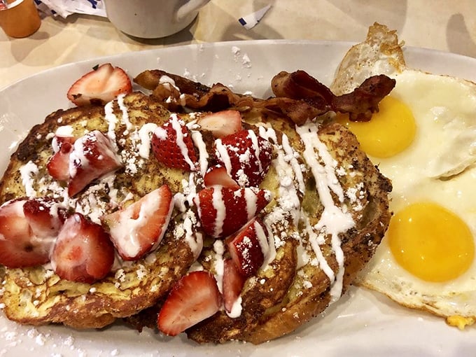This isn't ordinary French toast &ndash; it's a strawberry-crowned breakfast indulgence that makes you question why we don't start every day with something this magnificent.