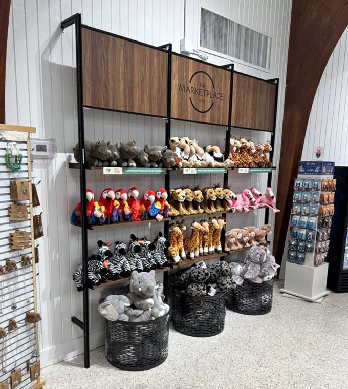 Safari souvenirs galore! The Marketplace offers plush companions to bring home, ensuring the adventure lives on after your visit.