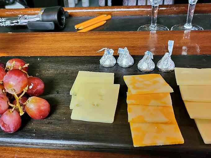 This cheese board understands that variety is the spice of life and the perfect companion to an afternoon of wine exploration.