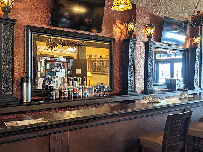 Where spirits meet spirits&mdash;the liquid kind might help you cope with encountering the other variety. Those mirrors have reflected countless faces, some perhaps not physically present.