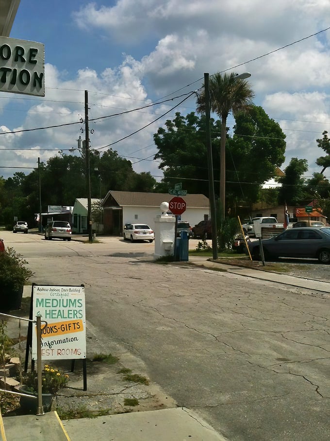 Signs for mediums and healers dot Cassadaga's main thoroughfare, the spiritual equivalent of doctors' shingles hung with matter-of-fact confidence.
