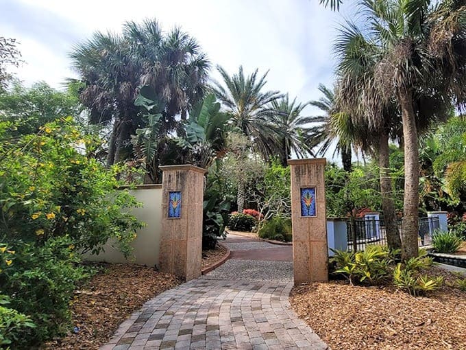 The garden's entrance gate sets expectations high with artistic details that promise something special awaits beyond, and the garden delivers on that promise.