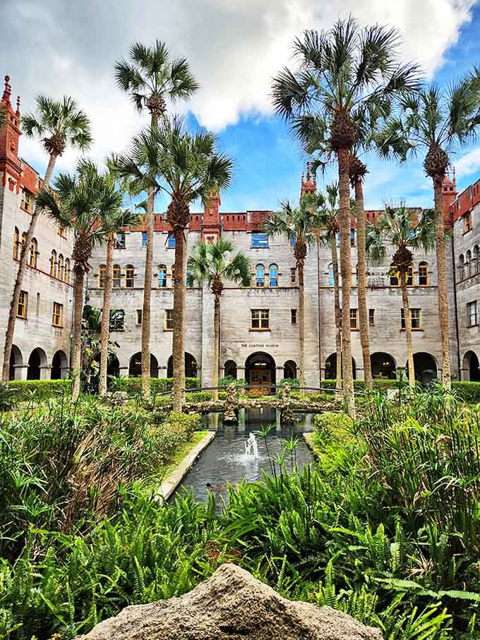 The museum courtyard blends lush Florida vegetation with European architectural sensibilities &ndash; like a cultural exchange program for buildings.
