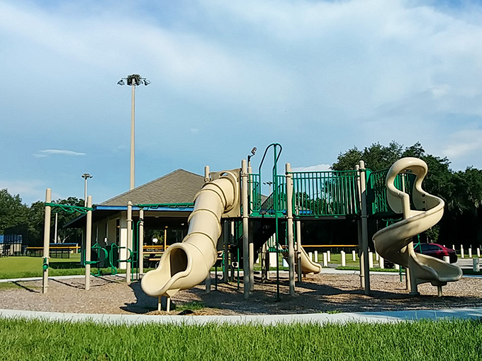 Not just any playground – this is where imagination headquarters operates daily, turning slides into adventures and swings into spaceships.