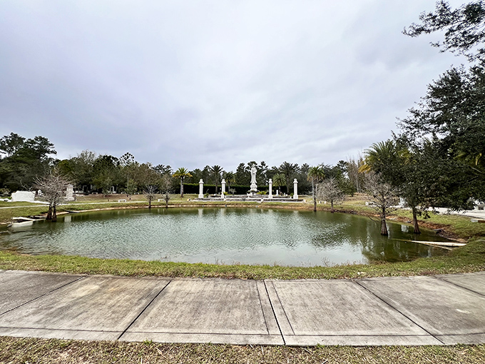 Reflections dance across the tranquil pond, where koi fish glide lazily beneath the surface like living meditation teachers.