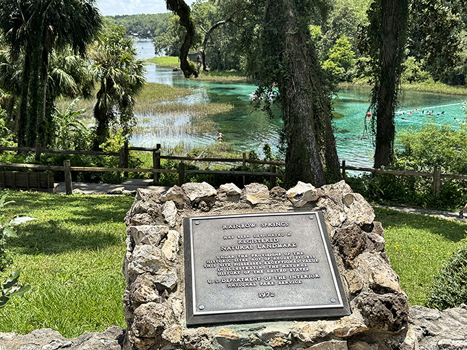 This plaque tells the official story, but the real history is written in the ancient flow of 400 million daily gallons.