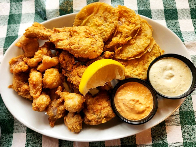 Golden-fried seafood that would make any fisherman proud, with crispy exteriors giving way to perfectly flaky fish within.
