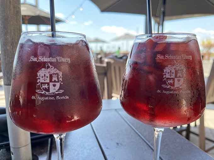 Two glasses of red sangria on the rooftop terrace make any afternoon feel like a celebration worth attending.