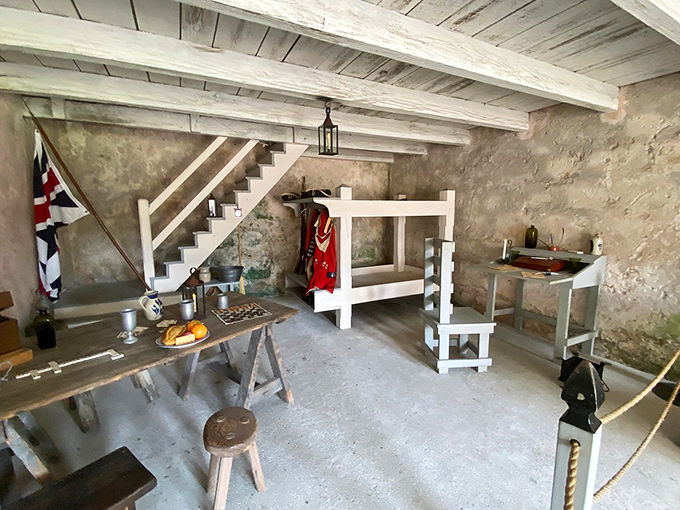 Imagine bunking here in the 1700s &ndash; wooden platforms, straw mats, and zero air conditioning in the Florida heat.