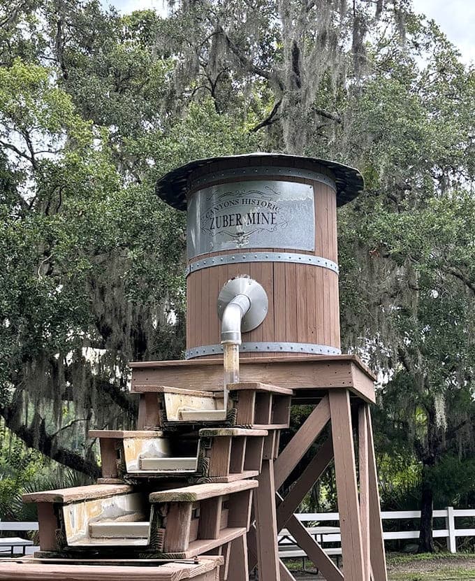 The historic Zuber Mine gem mining station, where young prospectors can discover treasures after conquering the aerial adventures above.
