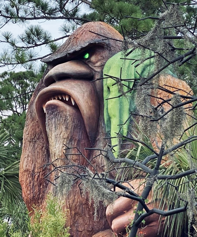 This isn't your average Sasquatch! The Swamp Ape's glowing green eyes and perpetual snarl make him the perfect mascot for this delightfully offbeat attraction.