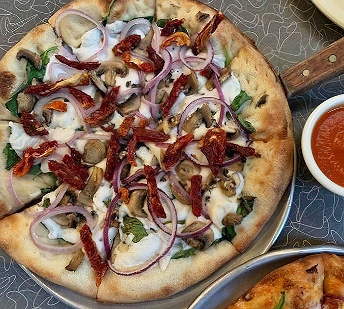 A meat-free masterpiece that proves vegetables deserve their moment in the pizza spotlight.