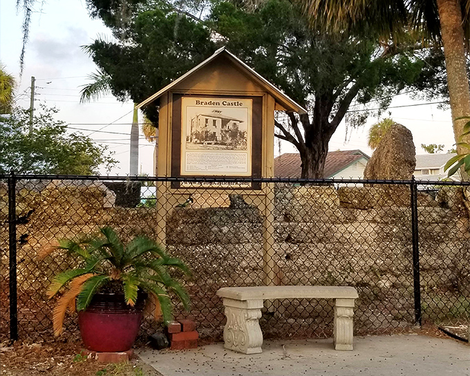Blue skies frame this official historical marker, where Florida's frontier days are condensed into a paragraph that barely scratches the surface.