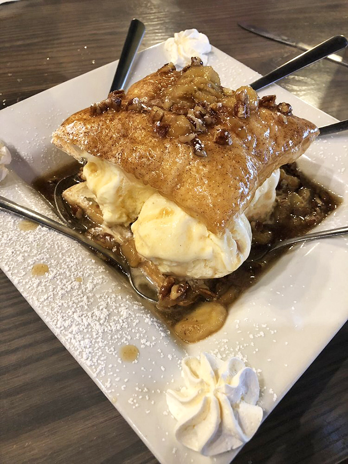 Each spoonful of this indulgent Banana Foster creates an involuntary moment of bliss that makes conversation impossible. Just nods and smiles.