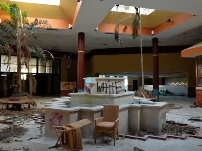 The lobby where countless families once checked in now checks out permanently &ndash; complete with nature's own skylight renovation package.