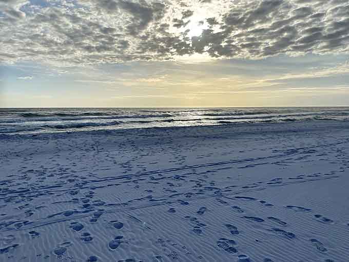 Footprints tell stories of morning wanderers on beaches so pristine you'd think they were groomed hourly by invisible caretakers.