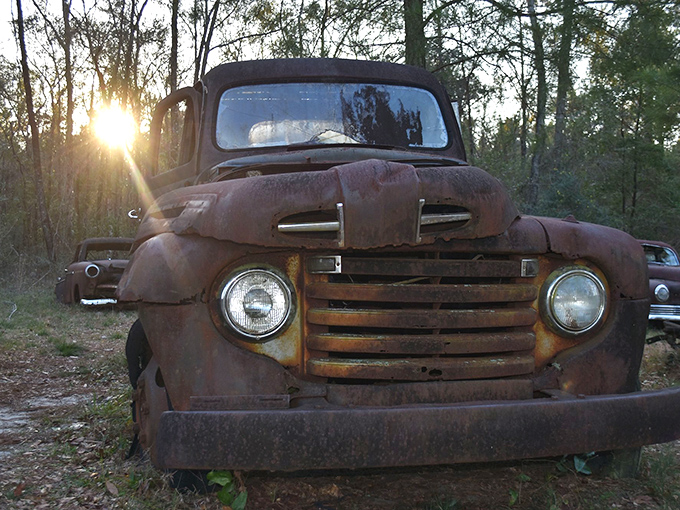 Sunset transforms the rust into gold, proving that even decay can be beautiful when the light hits it just right at golden hour.