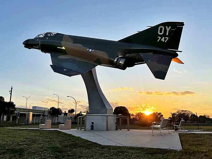 Sunset transforms the F-4 Phantom into a silhouette of history, creating the kind of photo even amateur photographers can't mess up.