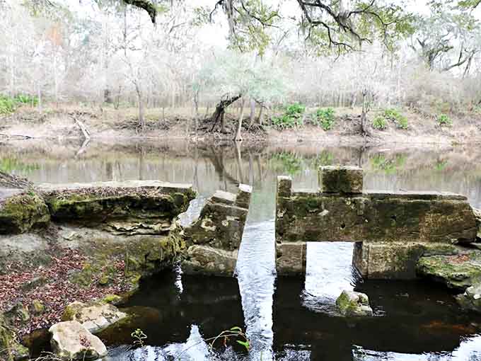An abandoned bridge spans the Suwannee River, one of the few remaining signs of the ghost town of Ellaville.