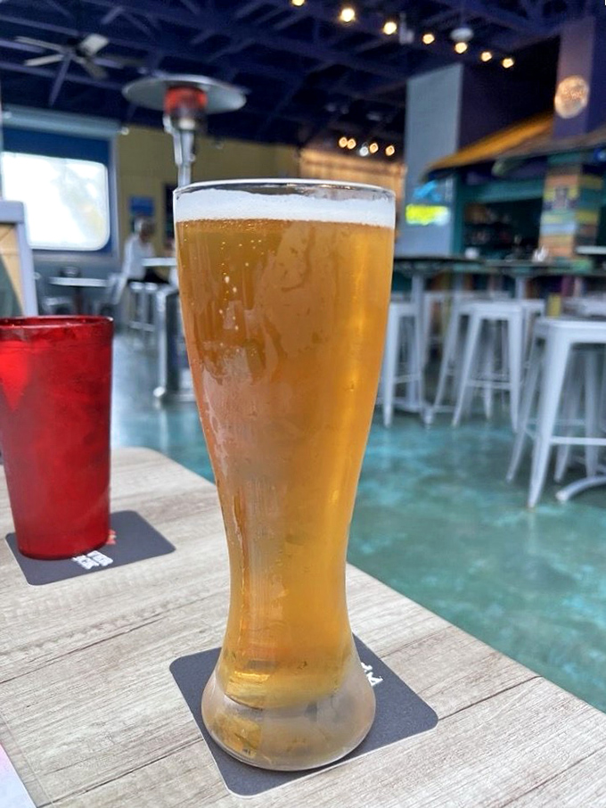 Florida in a glass! Nothing complements seafood quite like a cold, crisp beer with condensation beading down the side.