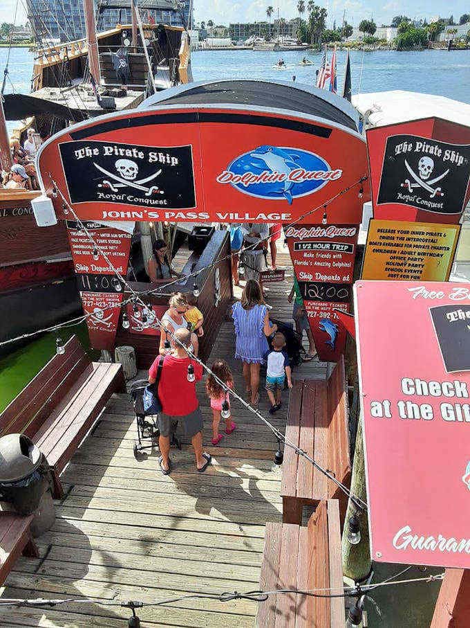 The walkway to your pirate paradise, where the only plank you'll be walking leads to air conditioning and comfortable beds.
