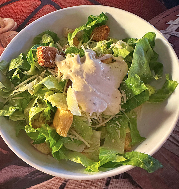 A Caesar salad that Julius himself would approve&mdash;crisp romaine, creamy dressing, and crunchy croutons creating the holy trinity of satisfying greens.