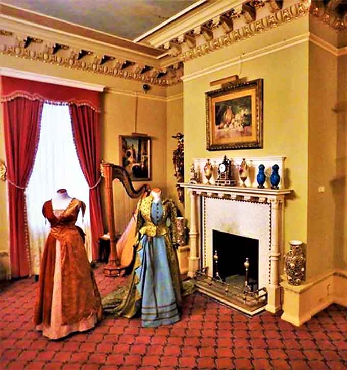 Period dresses and elegant furnishings in the First Ladies Gallery transport visitors to an era when corsets were tight and manners tighter.
