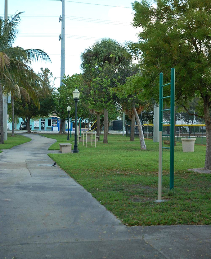 Fitness Trail Area Nature and exercise unite along this shaded pathway, where fitness stations tempt passersby to squeeze in "just one more rep."